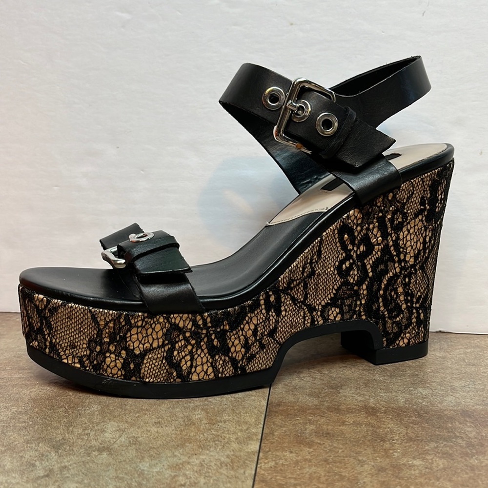 Zara Basic Leather Wedge Sandal With Lace Us Size 7.5… - Gem